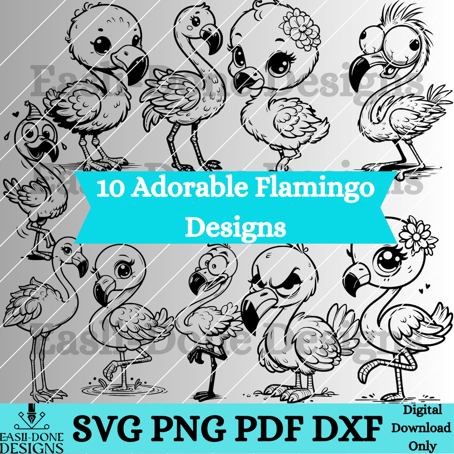 Cute Flamingo Designs Instant Download SVG PNG Pdf and Dxf File Bundle ...