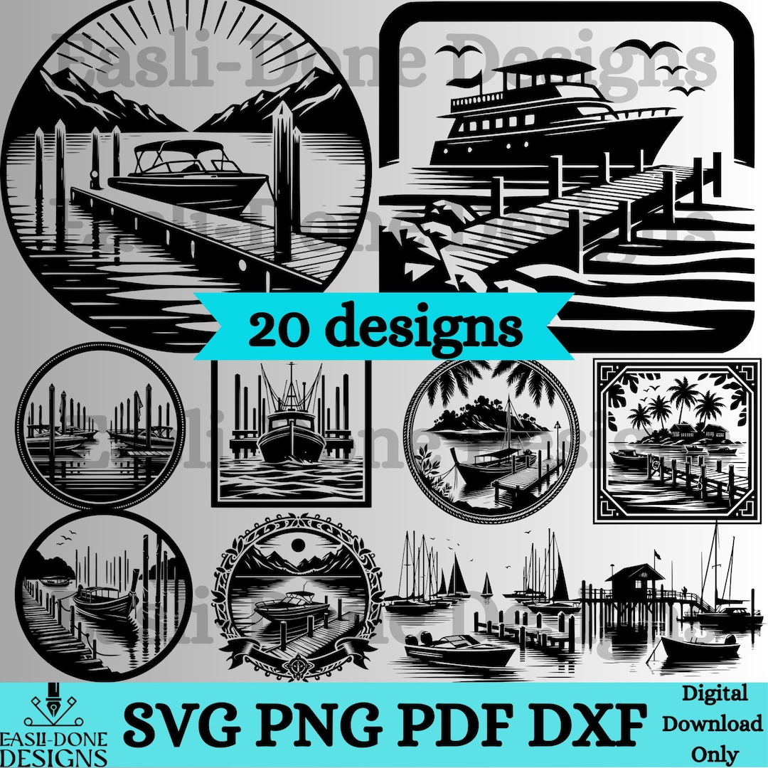 Boat Dock SVG Clipart Bundle: Island Boat Designs (digital Download) - Etsy