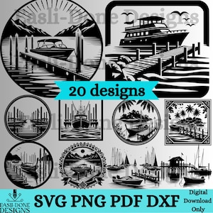 Boat Dock SVG PNG Files Island Boat Clipart Bundle, Laser Engraving ...