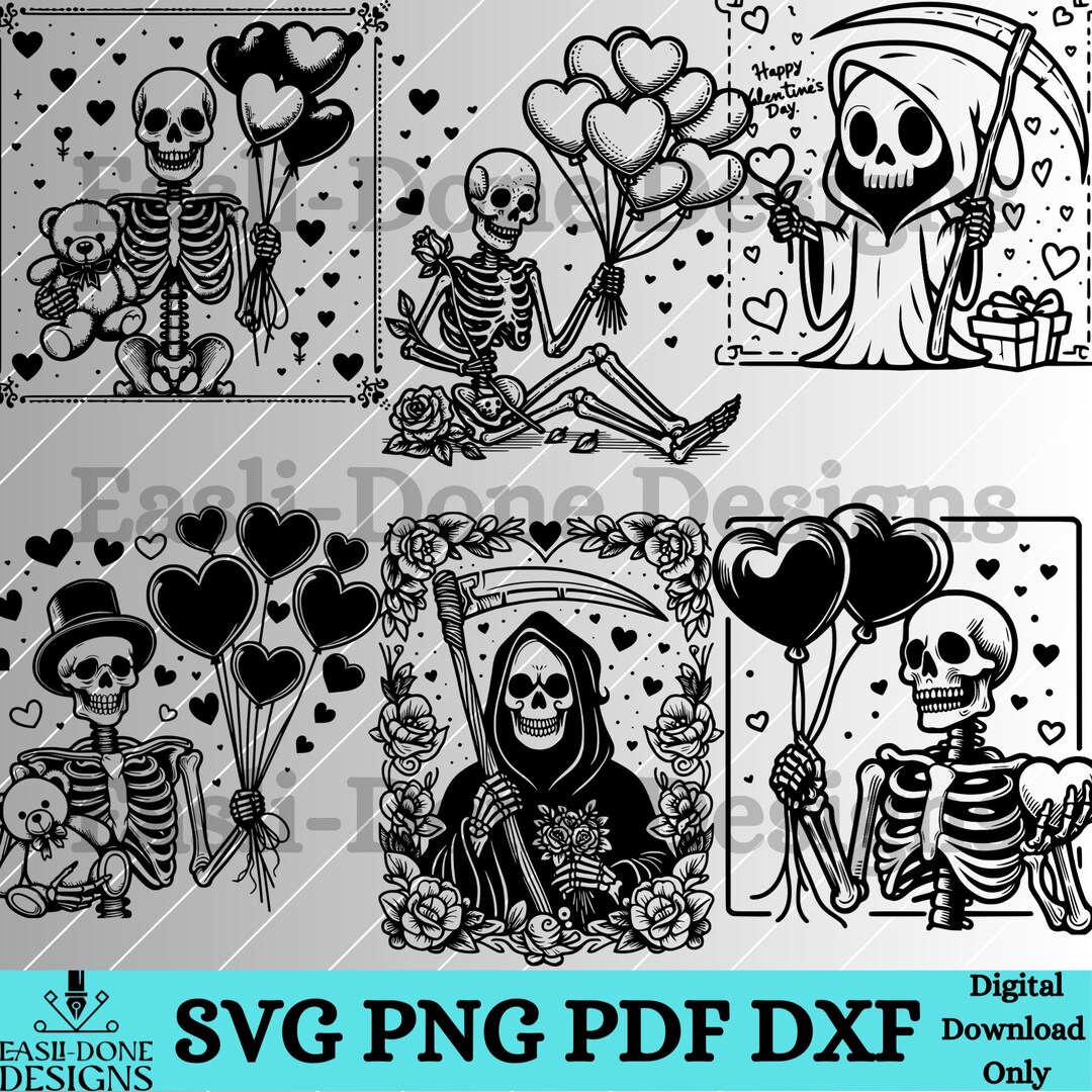 Skeleton Hearts Outline Bundle SVG PNG Pdf and Dxf Files Laser Cut ...