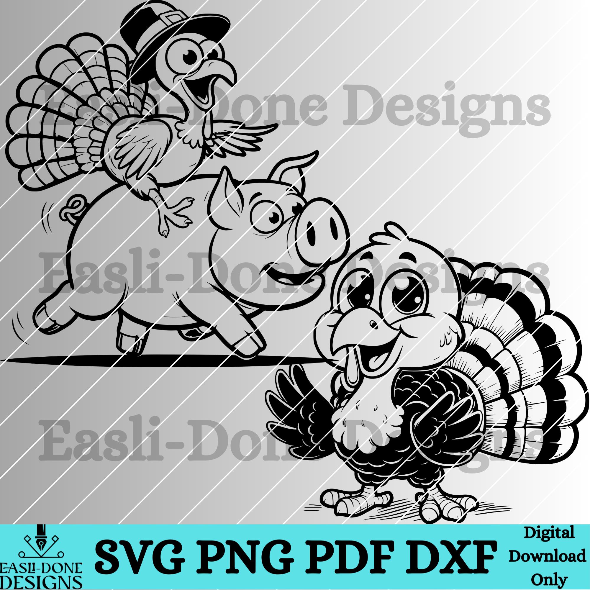 Thanksgiving Turkey Outline SVG Bundle: Fall Holiday Clipart (digital ...