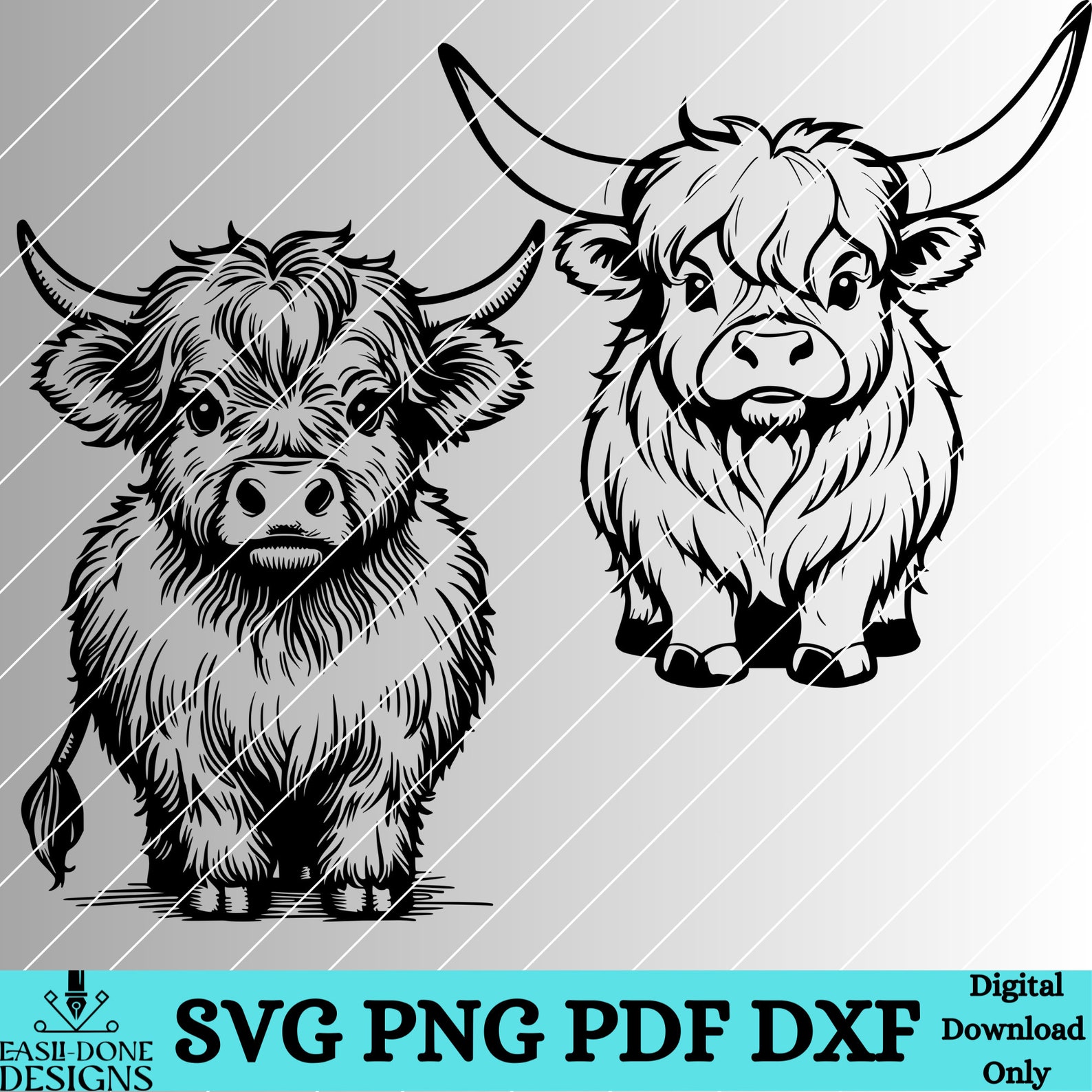 Highland Cow Outline Bundle - 10 Svg Png Pdf and Dxf Files Instant ...