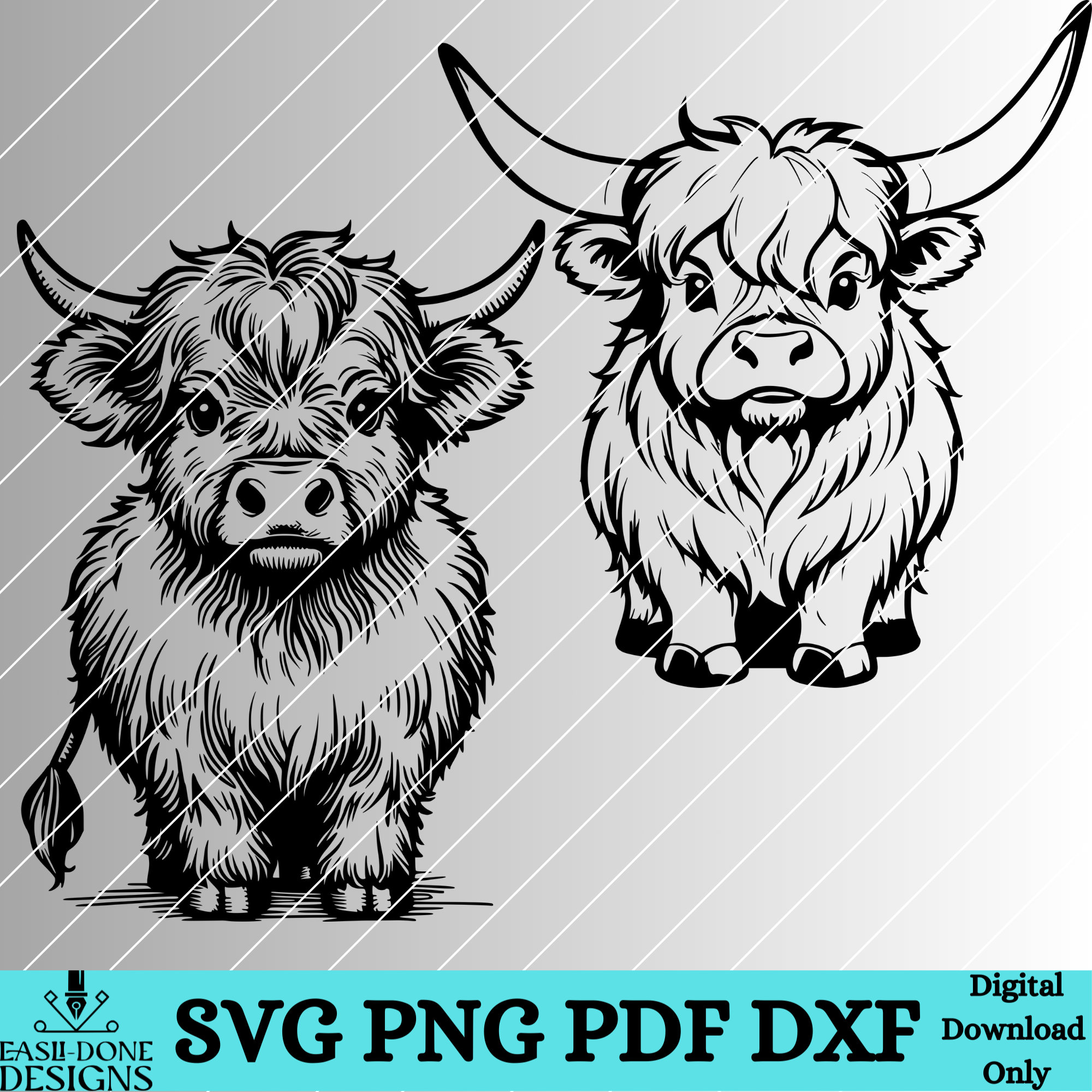 Highland Cow Outline Bundle - 10 Svg Png Pdf and Dxf Files Instant ...