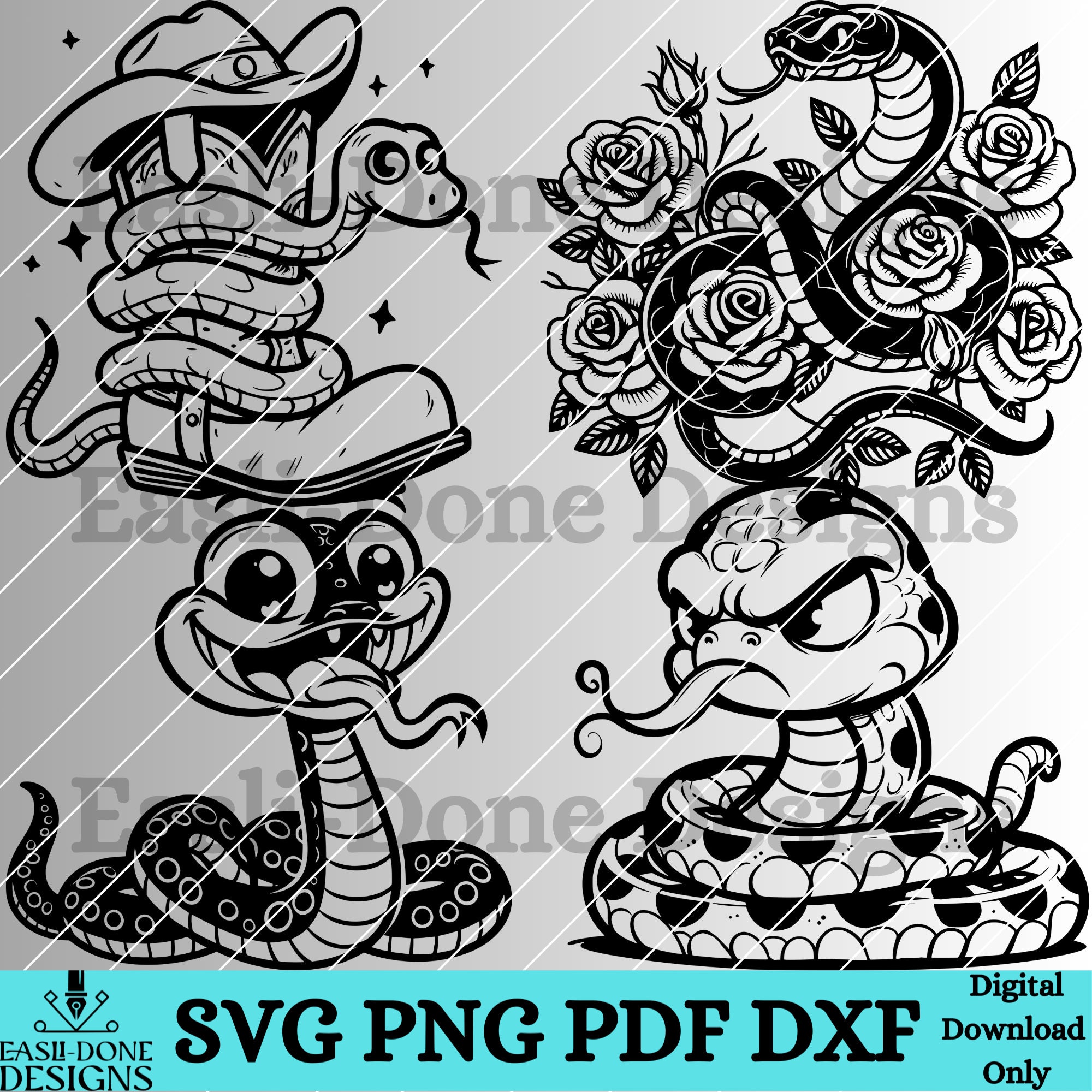 Snake Outline Bundle SVG PNG Pdf and Dxf Files Instant Download ...