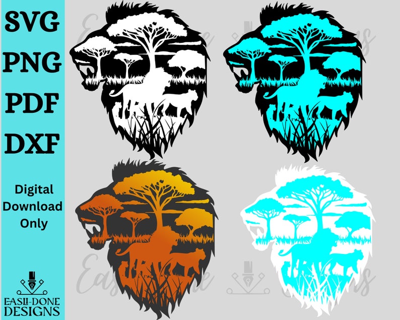 Lion Head Silhouette Svg Png Dxf Pdf Files Safari Wall Art Lion Face ...
