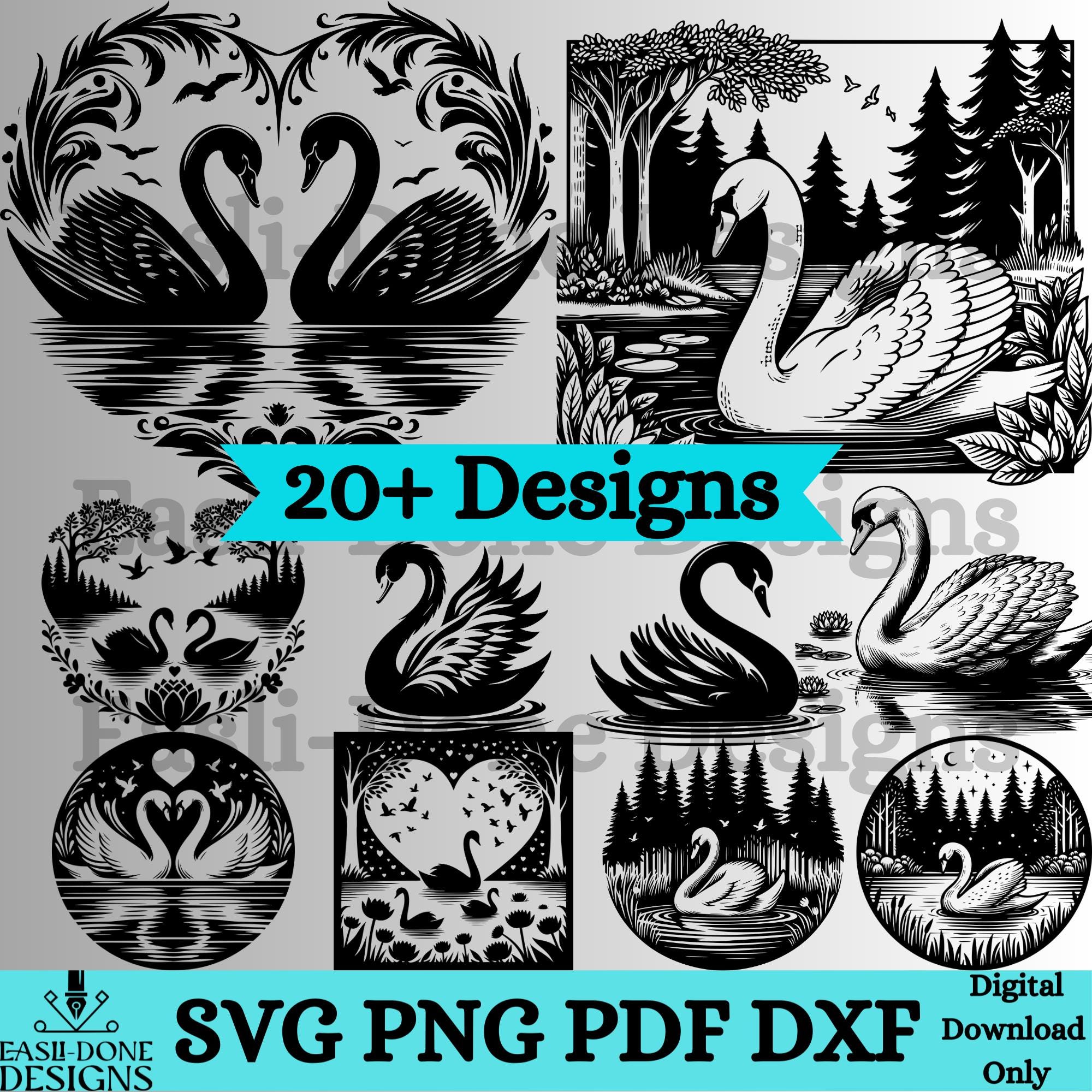 Swan SVG Bundle: Heart Design Clipart for Cricut, Laser Engraving ...