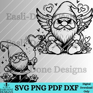 Grumpy Gnomes Valentine Outline Designs Bundle SVG PNG Pdf Dxf File ...