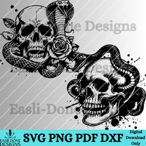 Snake Skull Outline Bundle SVG PNG Pdf and Dxf Files Instant Download ...