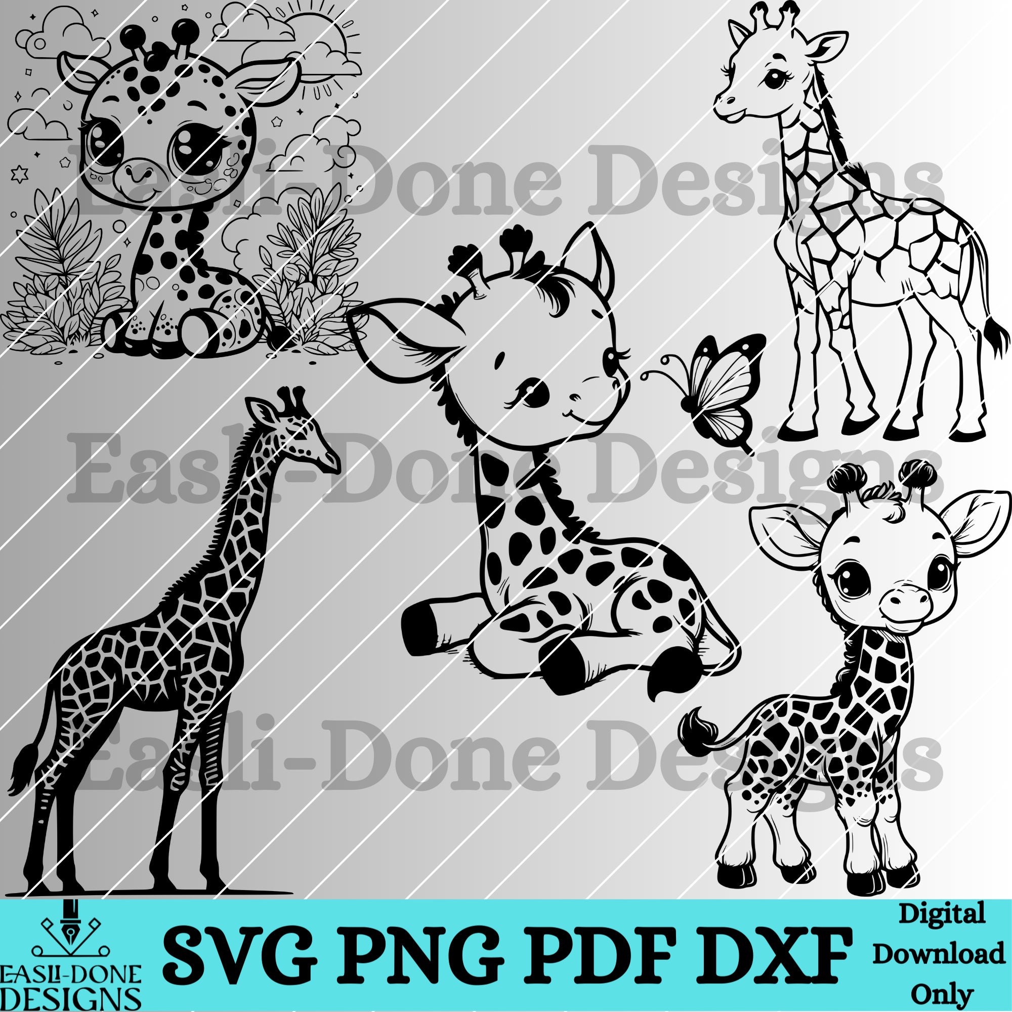 Giraffe Designs Outline Bundle 15 Svg Png Pdf and Dxf Files Instant ...