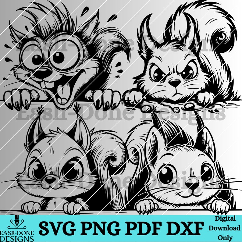 Squirrel Outline Bundle SVG PNG Pdf and Dxf Files Instant Download ...