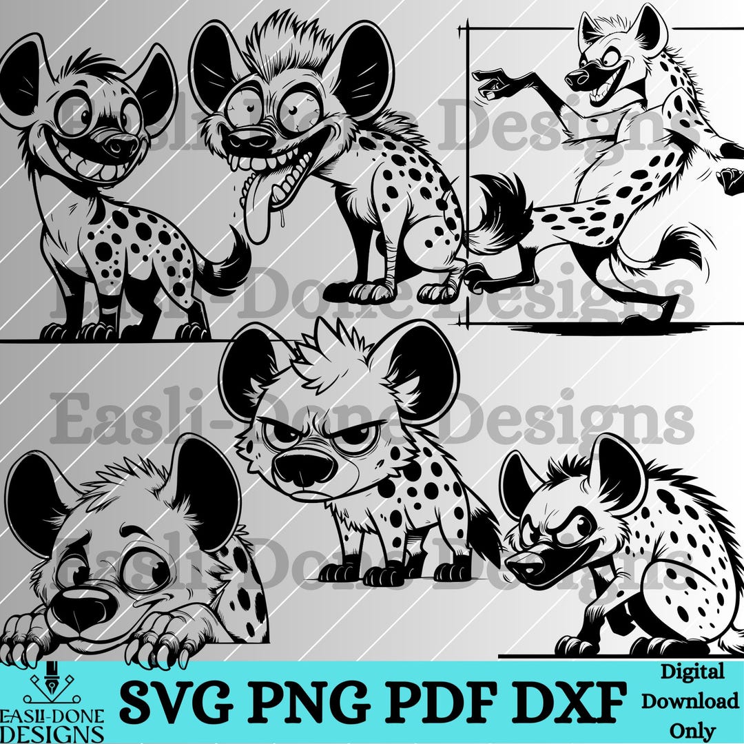 Hyena SVG PNG Pdf and Dxf Files Instant Download, Cute Kawaii Hyena ...