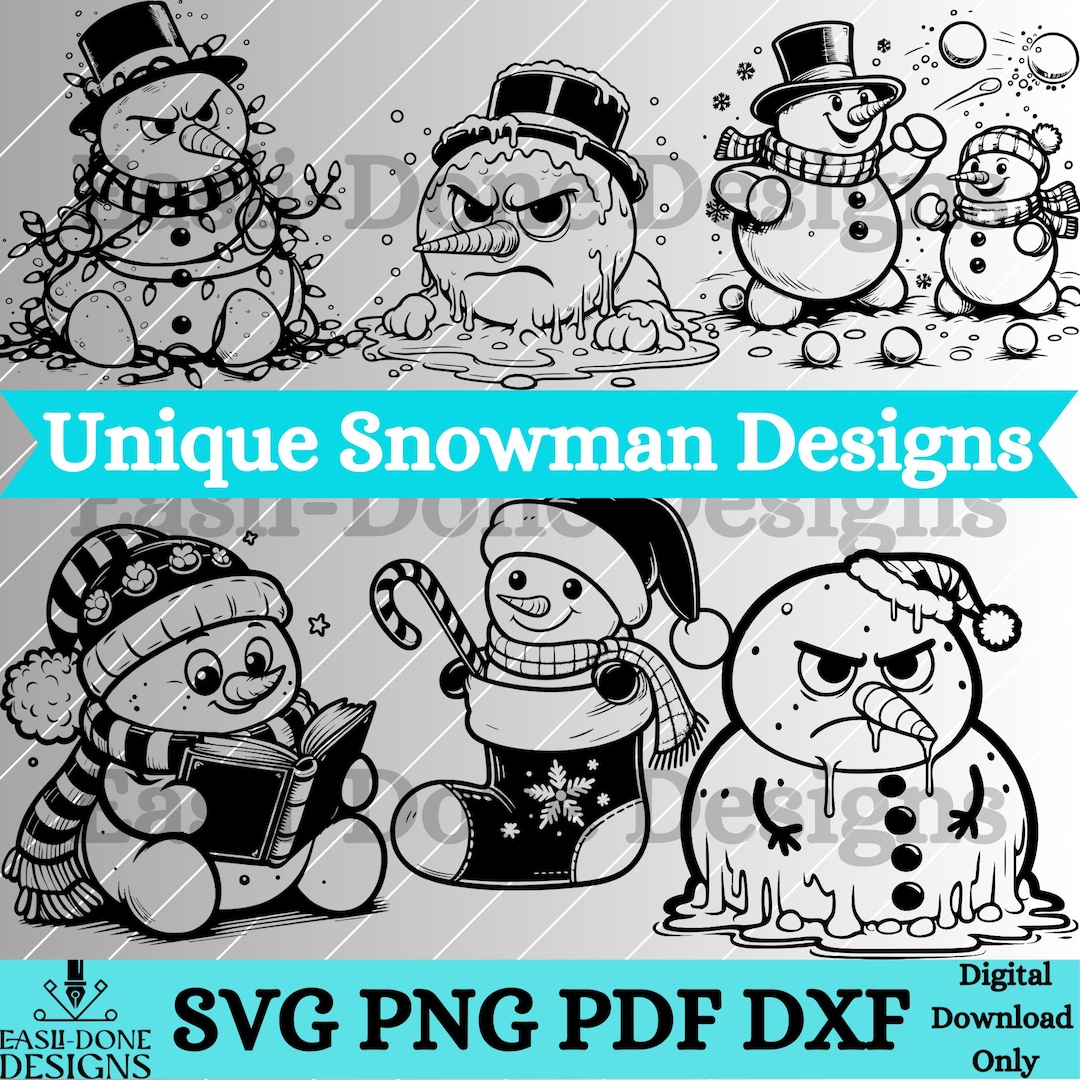 Snowman Christmas Outline Bundle SVG PNG Pdf and Dxf Files Laser and ...