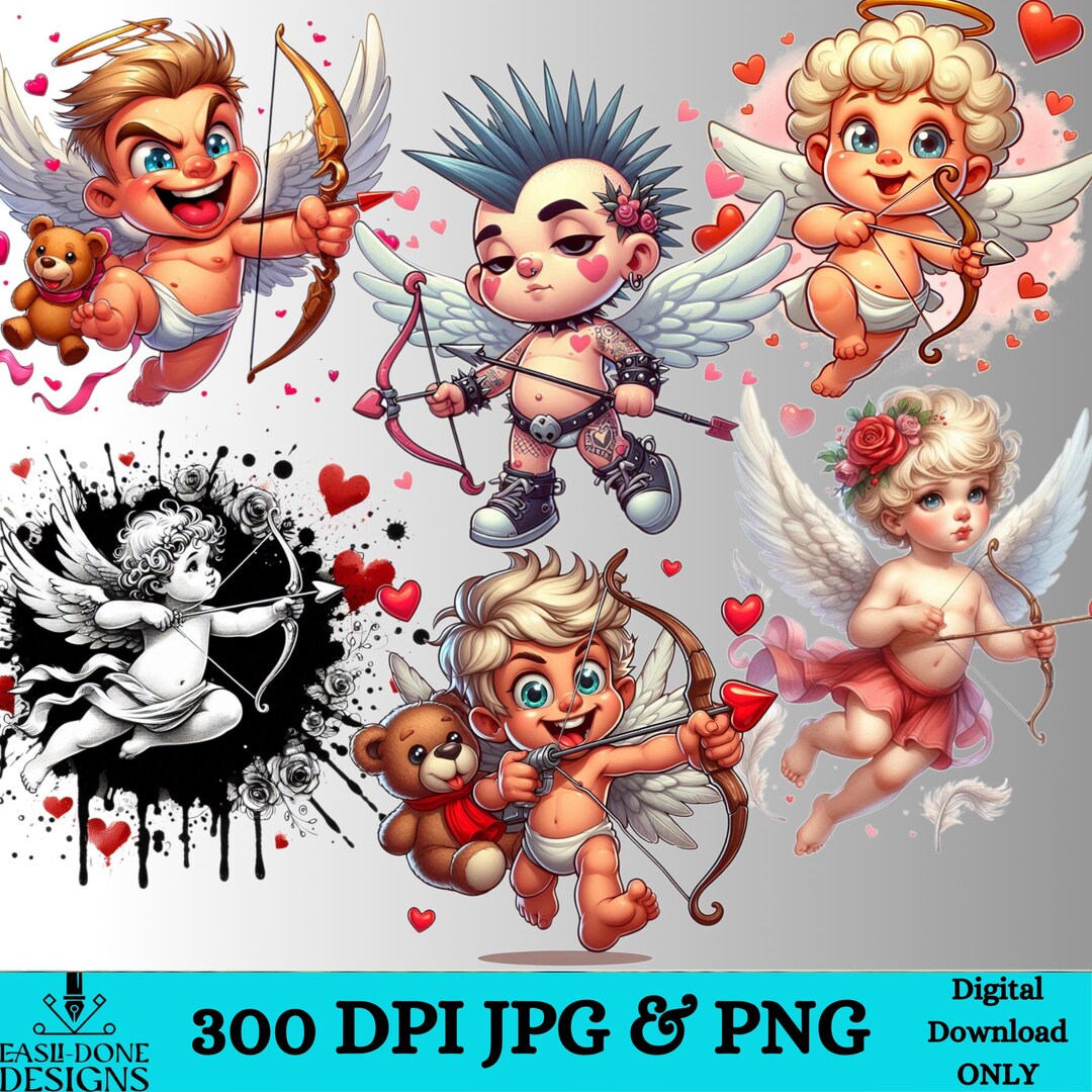 Valentine Cupid Clipart: PNG JPG Punk Sublimation Design (digital ...