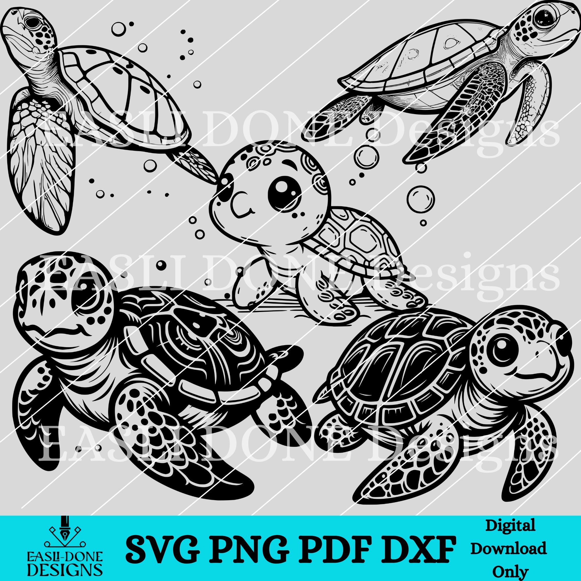 Sea Turtle Outline Bundle - 10 Svg Png Pdf and Dxf Files Instant ...