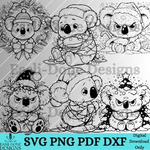 Koala Bear Christmas Outline Bundle SVG PNG Pdf and Dxf Files Laser and ...