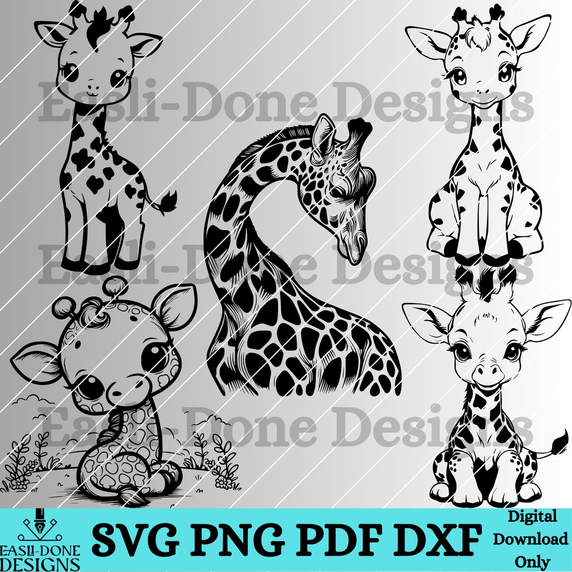 Giraffe Designs Outline Bundle SVG, PNG, PDF, and DXF Files - Etsy