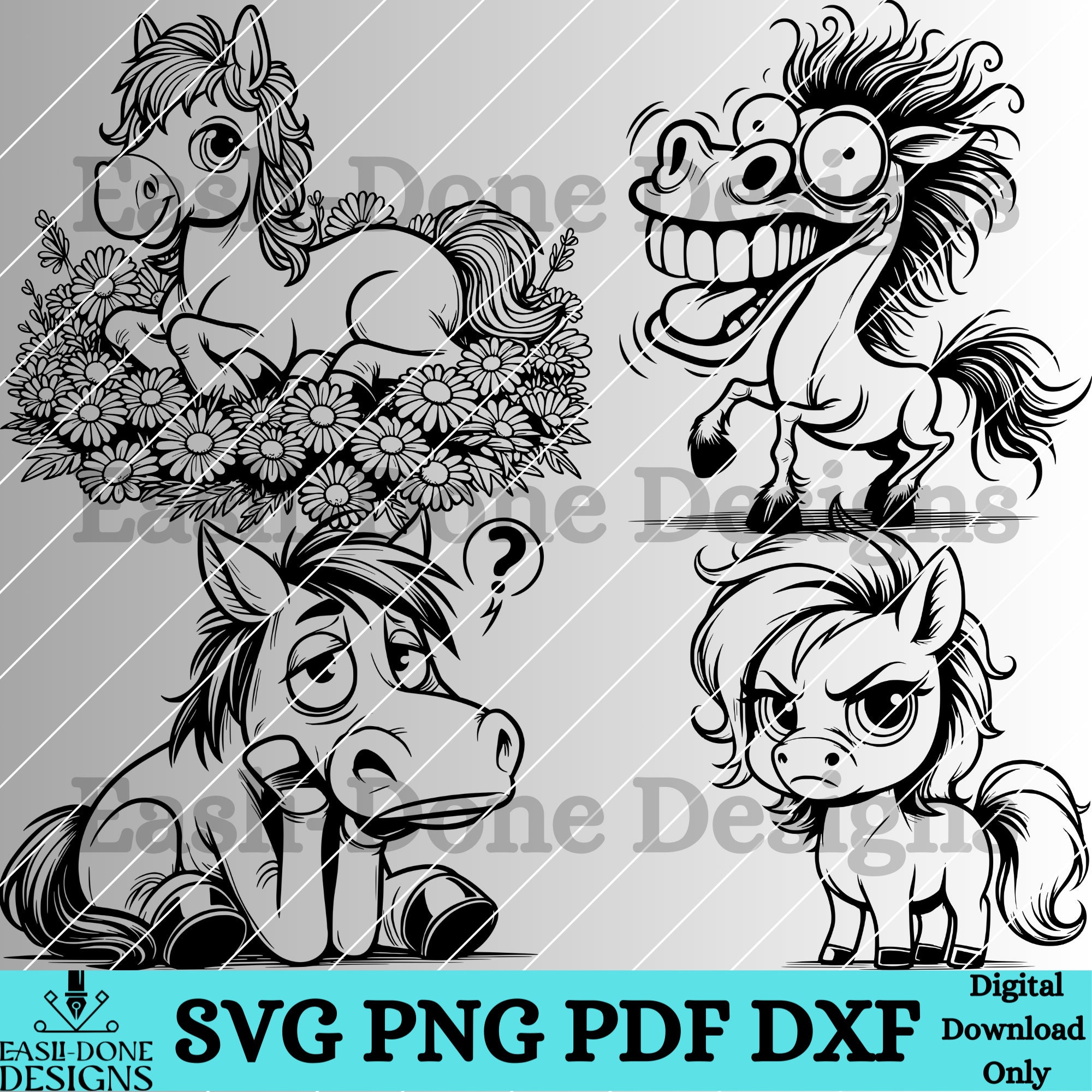 Funny Horse Outline SVG Bundle: Embroidery, Laser Cut Files (digital ...