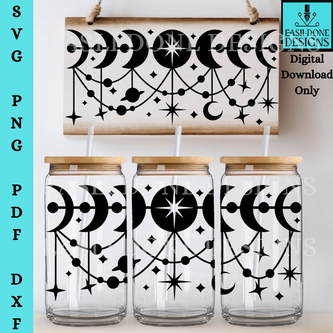 Moon Phase Glass Can SVG Wrap: Witchy Celestial Design (digital ...