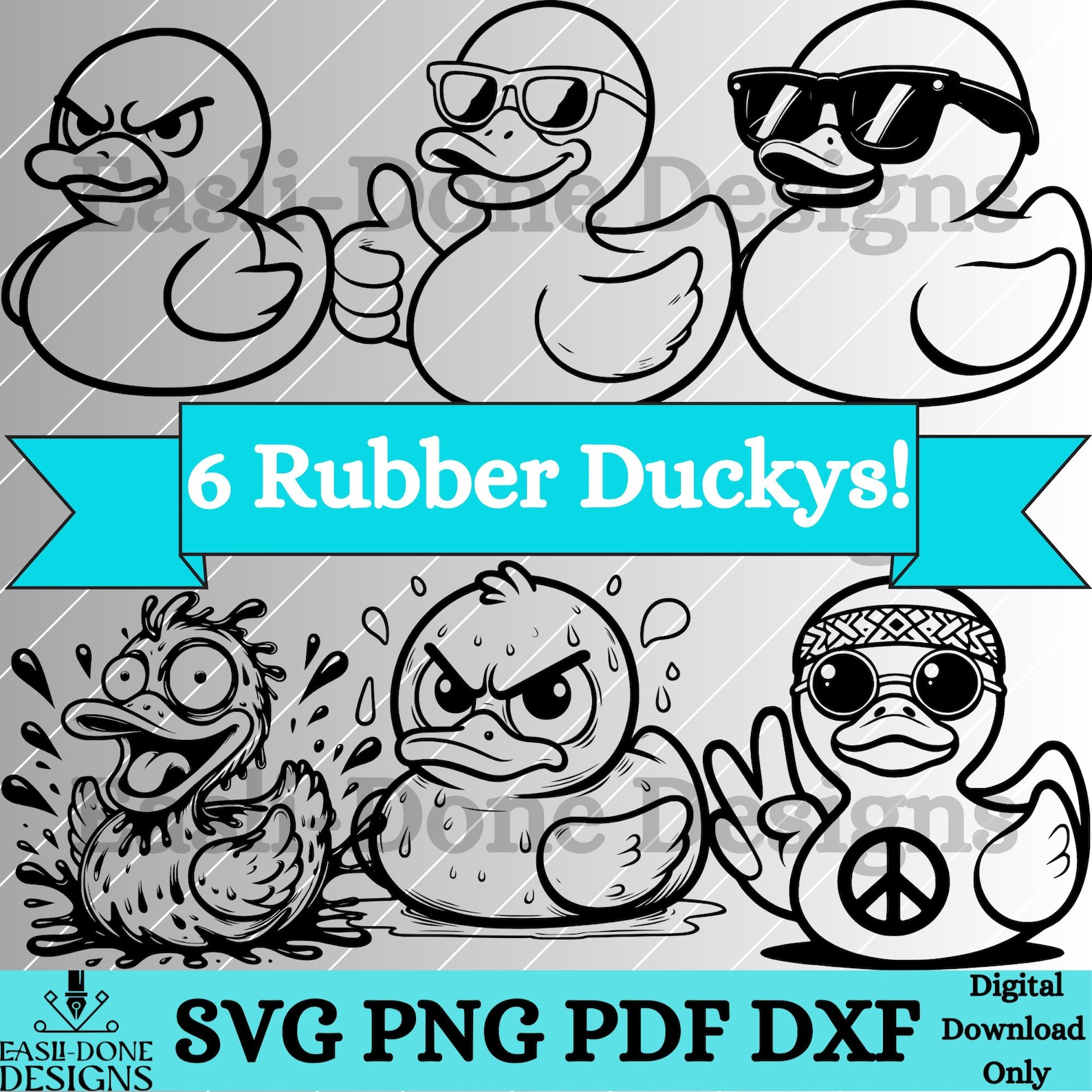 Rubber Ducky SVG Outline Bundle Svg Png Pdf and Dxf Files Instant ...