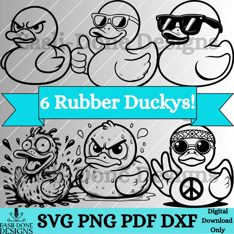 Rubber Ducky SVG Outline Bundle Svg Png Pdf and Dxf Files Instant Download Cute Duck Sublimation ...