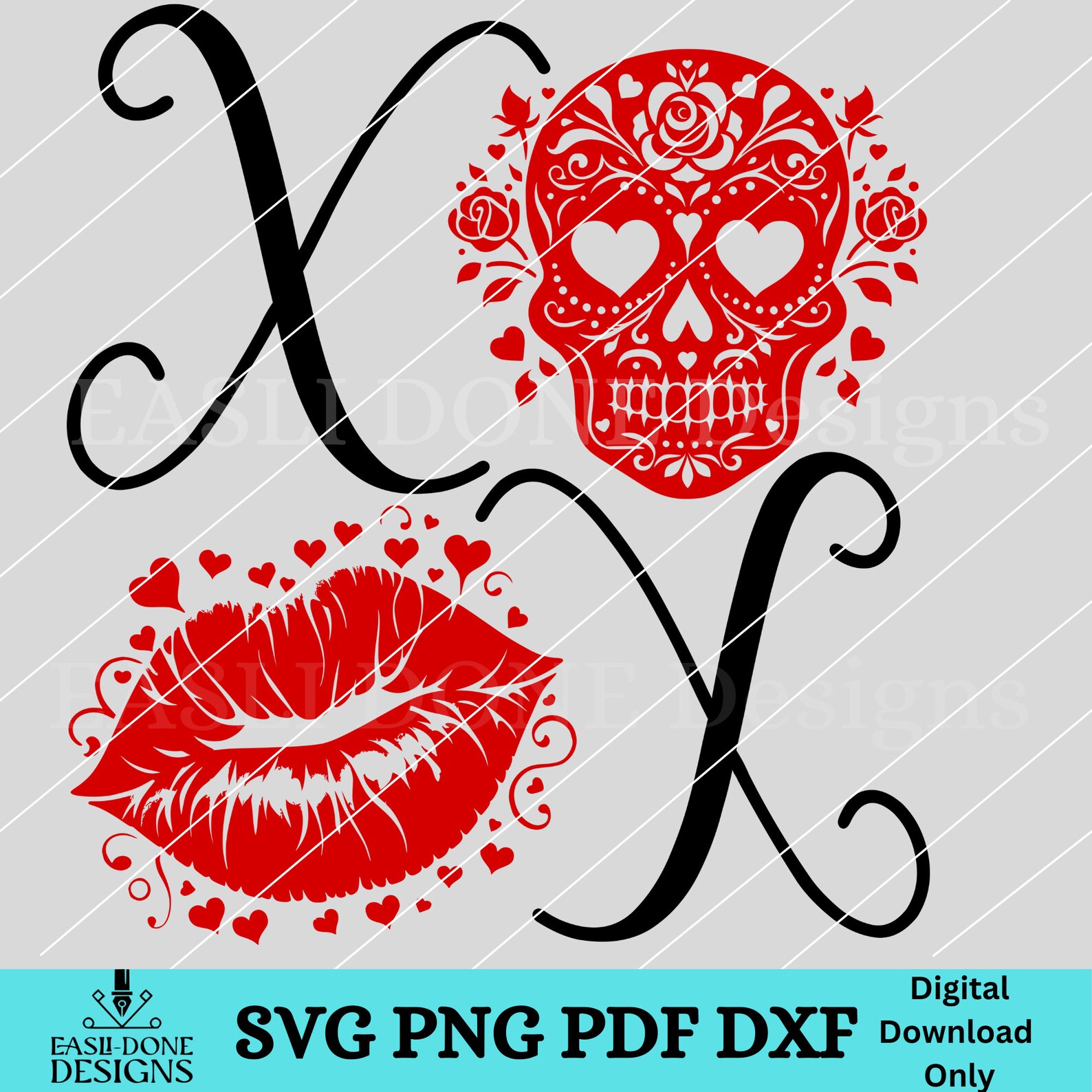 Valentines' Day XOXO Svg Png Clipart Cut File, Sugar Skull Svg Png ...