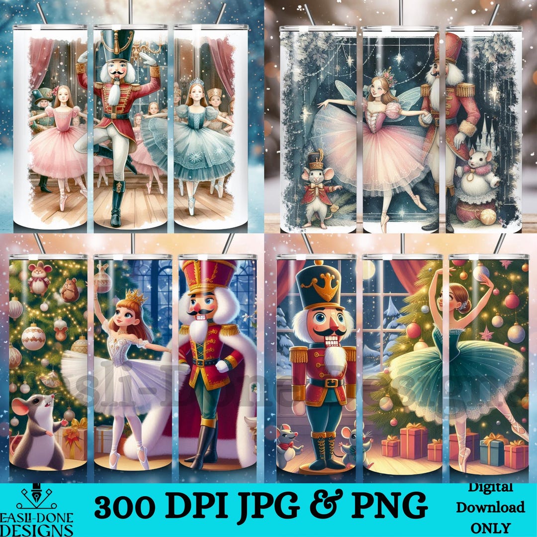 Nutcracker Ballet Tumbler Wrap Bundle: Christmas Ballerina Design (PNG ...