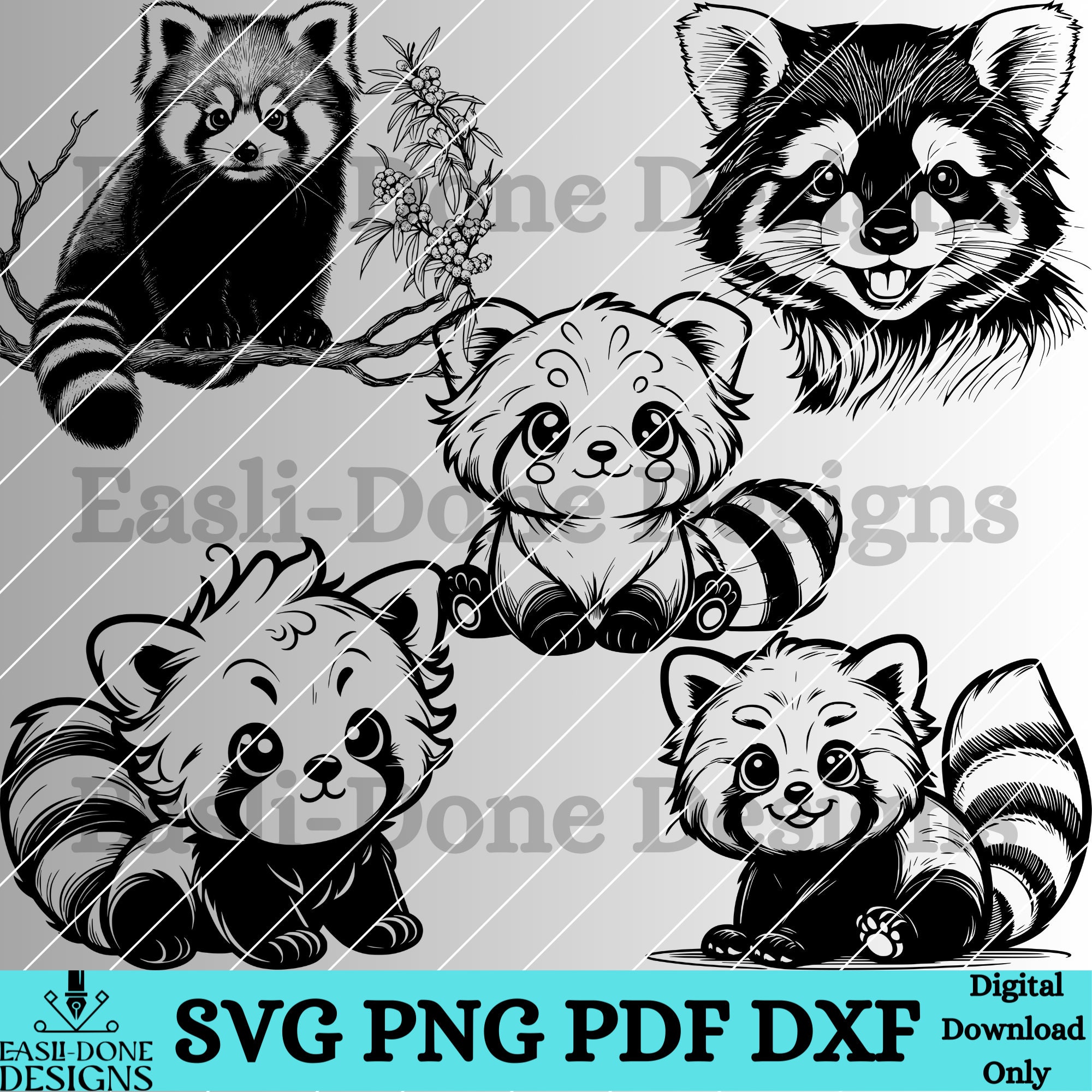 Red Panda Bear Outline Bundle 15 Svg Png Pdf and Dxf Files Instant ...