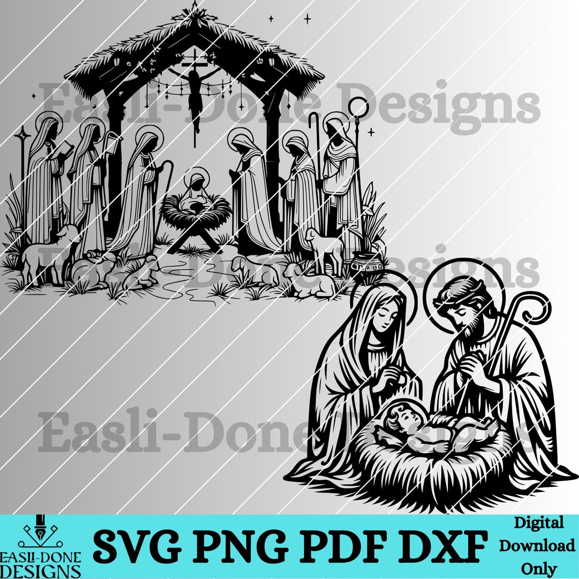 Christmas Nativity Outline SVG Bundle: Laser Cut Vector Clipart ...