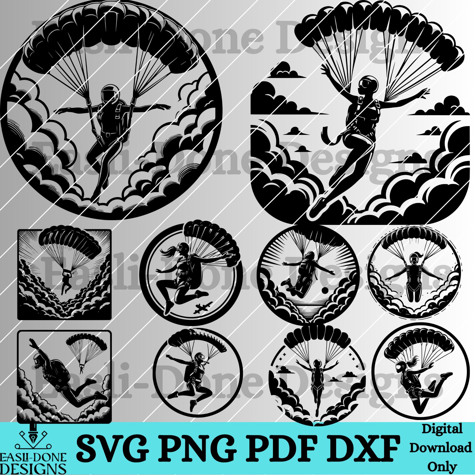 Skydive SVG Bundle: Parachute Clipart, Laser Engraving, Cricut (digital ...