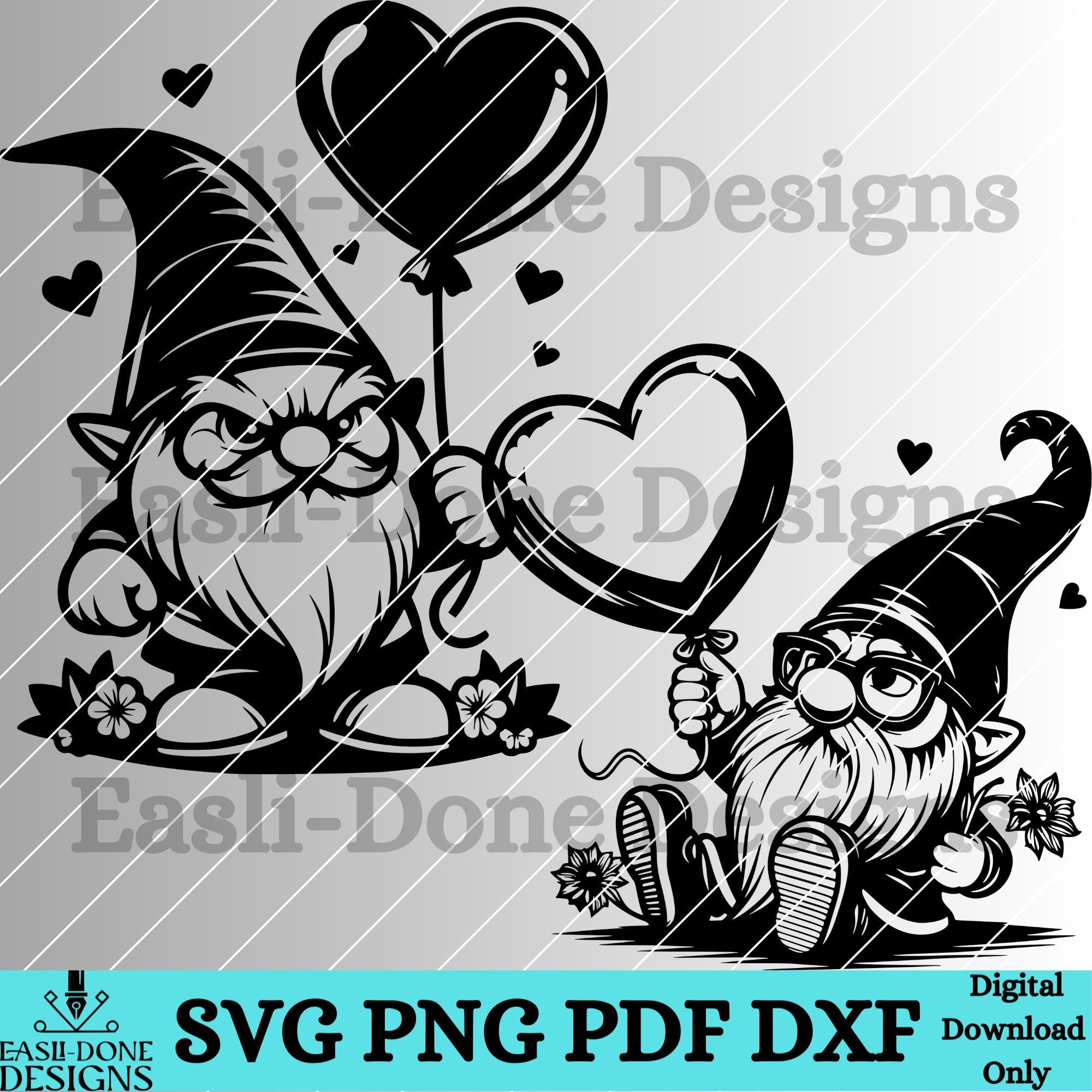 Grumpy Gnomes Valentine Outline Designs Bundle SVG PNG Pdf Dxf File ...