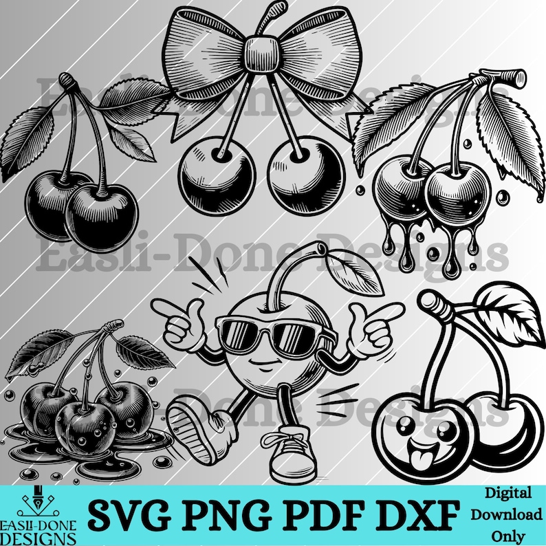 Cherry SVG PNG Pdf and Dxf Files Instant Download, Cute Kawaii Cherry ...