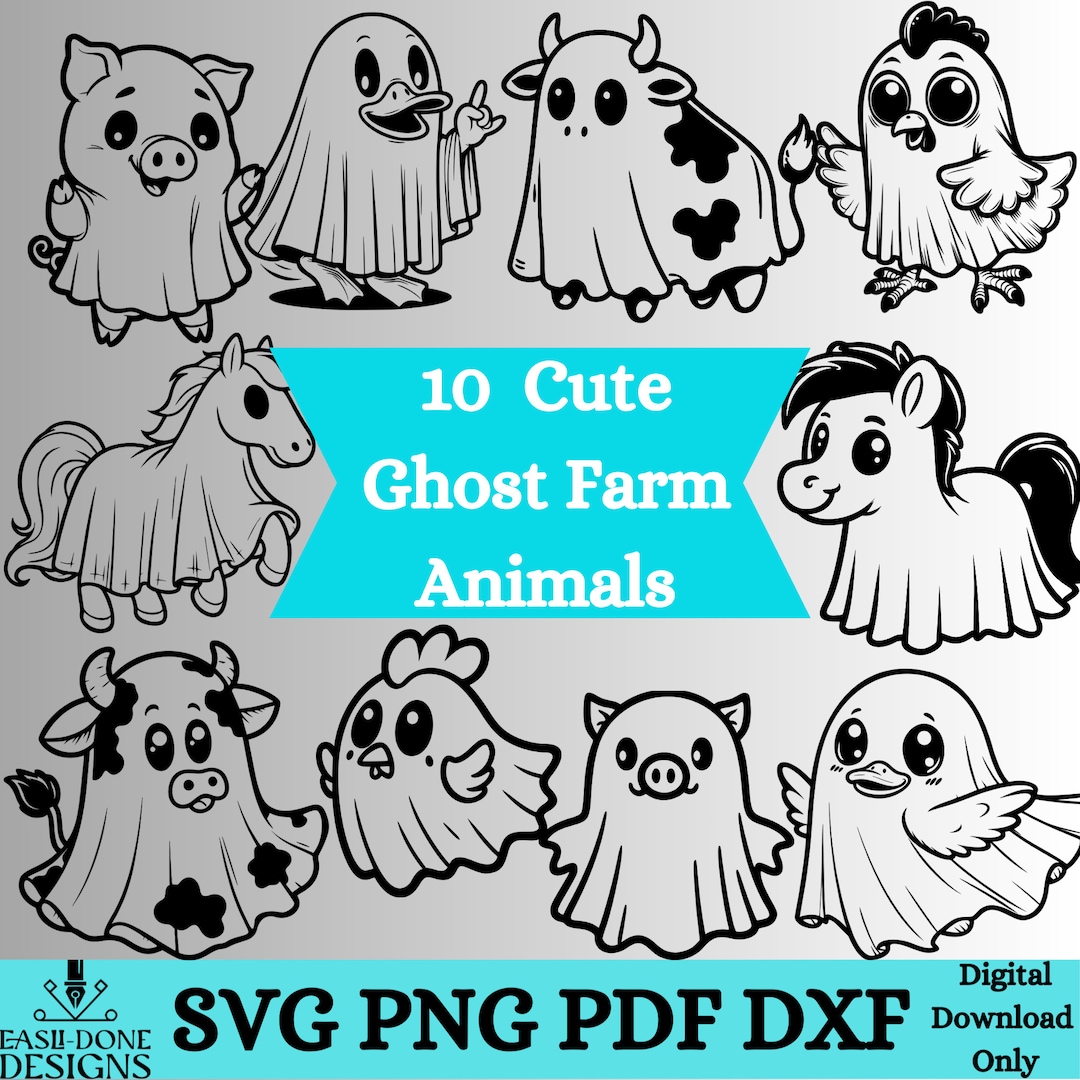 Funny Farm Animal Ghost Designs Digital Downloads in SVG PNG Pdf and ...