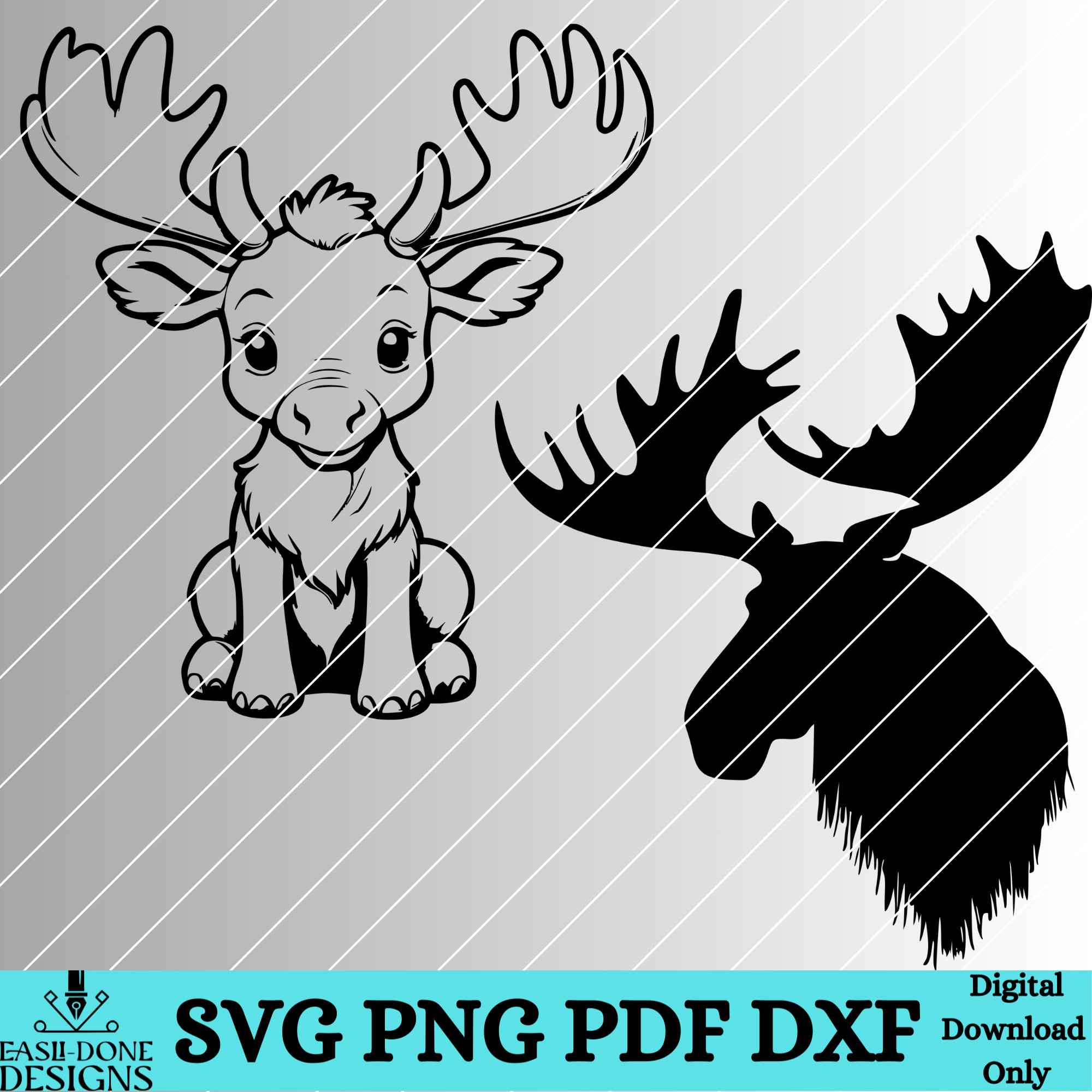 Cute Moose SVG Bundle 8 Svg Png Pdf Dxf Files Instant Download, Kawaii ...
