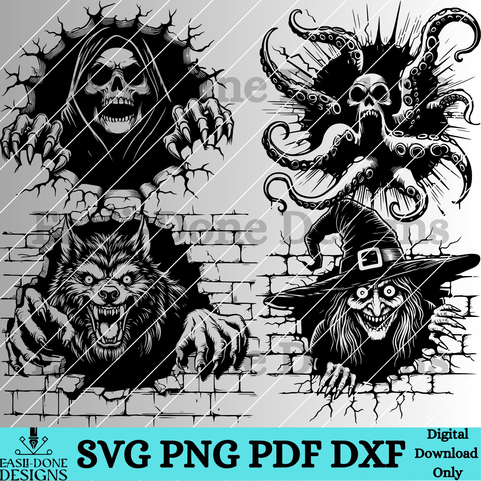 Halloween Monster Peeking Outline SVG Bundle: Spooky Clipart (digital ...