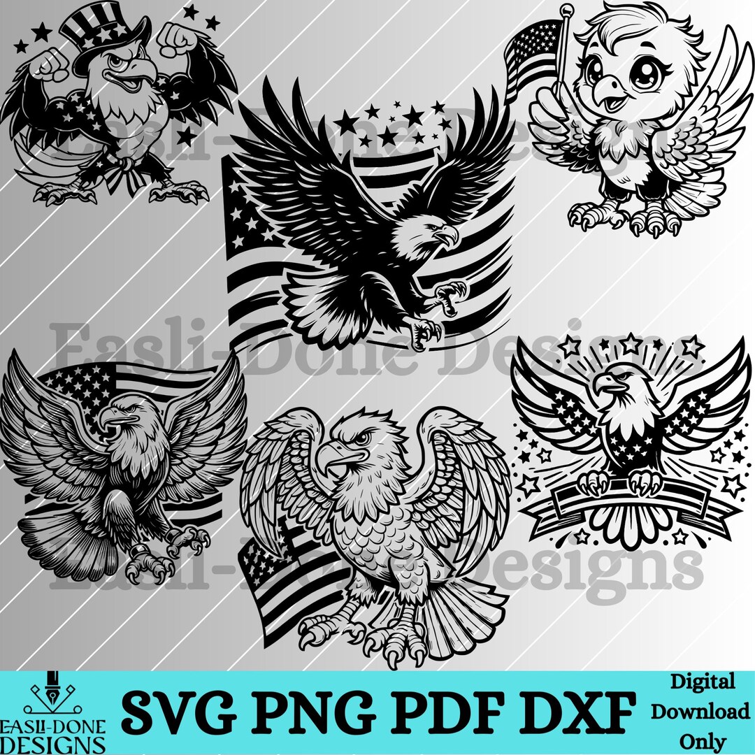 American Eagle Outline SVG PNG Pdf and Dxf Files Patriotic Eagle Clipart Instant Download Cutter ...