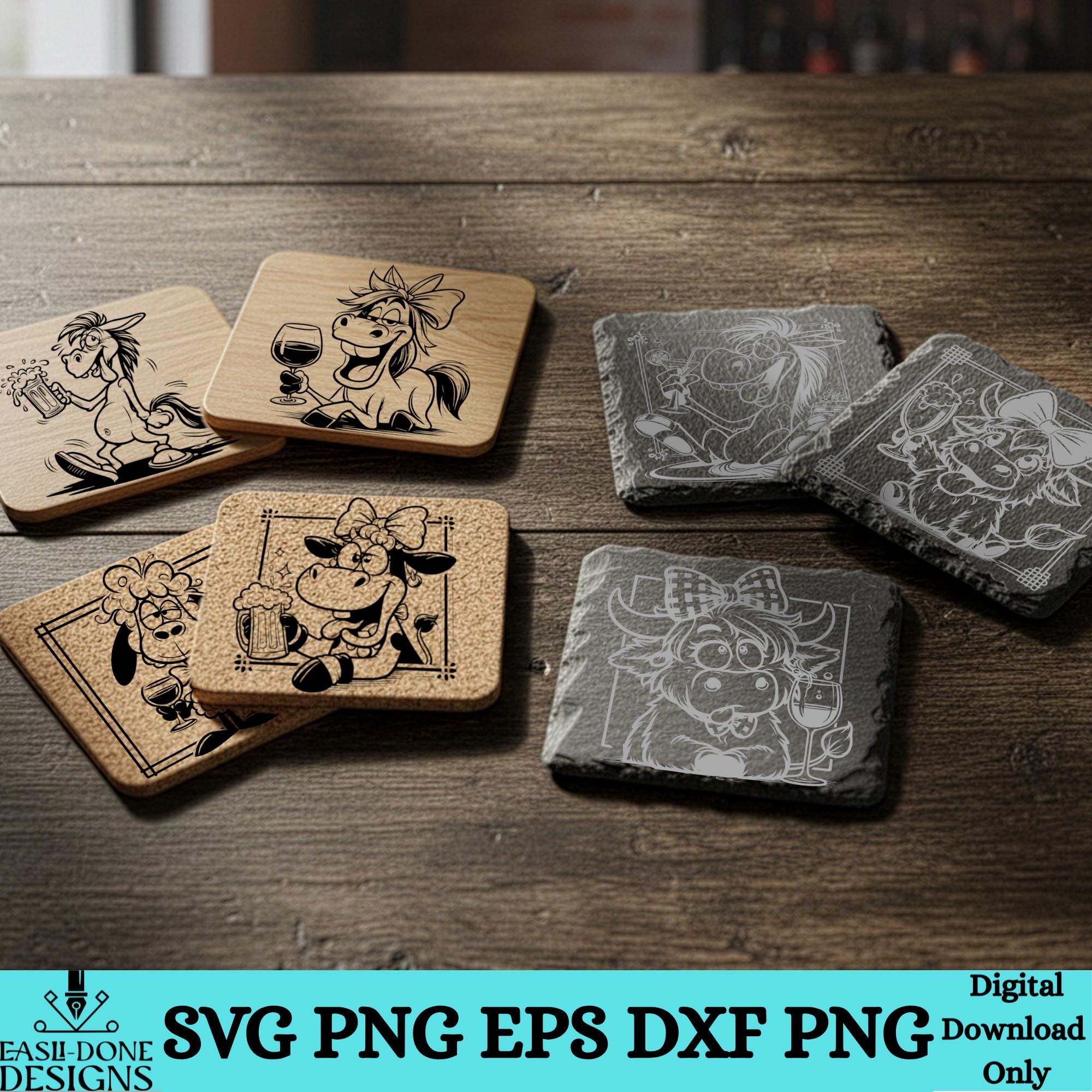 Tipsy Farm Animal Coaster SVG Bundle: Square Barnyard Bar Sign (digital ...