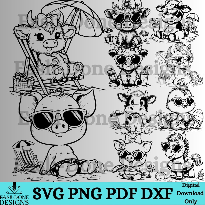 Beach Farm Animal SVG Bundle: Funny Clipart (digital Download) - Etsy