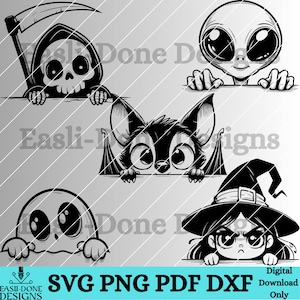 Peeking Halloween Monsters Outline Bundle SVG PNG Pdf and Dxf Files ...