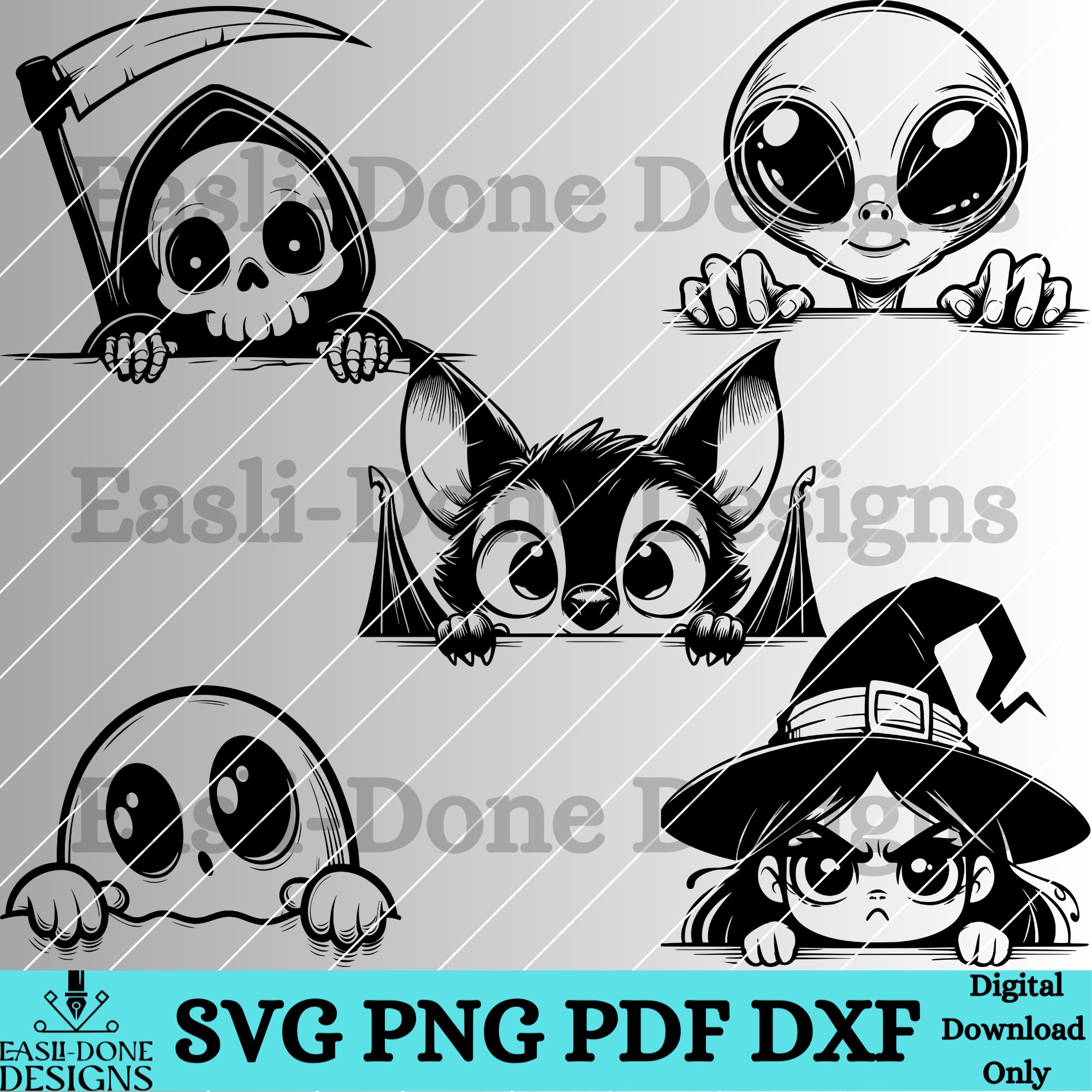 Peeking Halloween Monsters Outline Bundle SVG PNG Pdf and Dxf Files ...