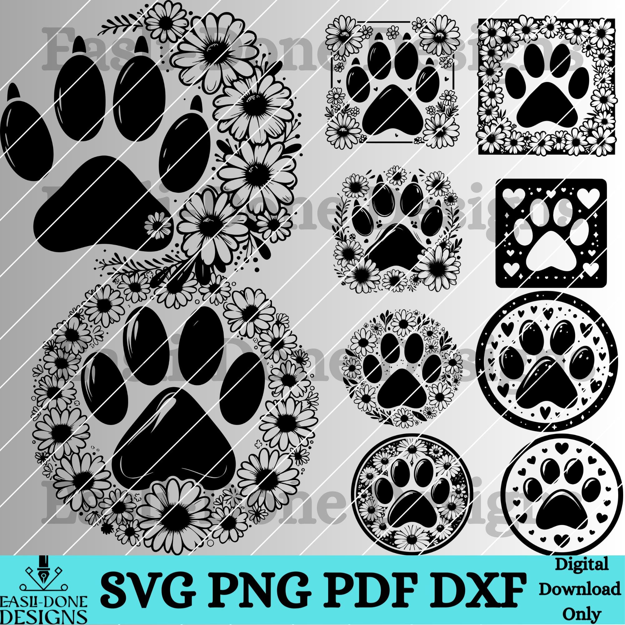 Pet Paw Print SVG Bundle: Heart Silhouette Designs (digital Download ...