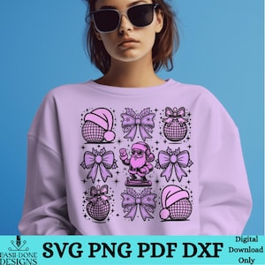 Disco Christmas Bows SVG PNG: Coquette Disco Ball, Shirt Design ...