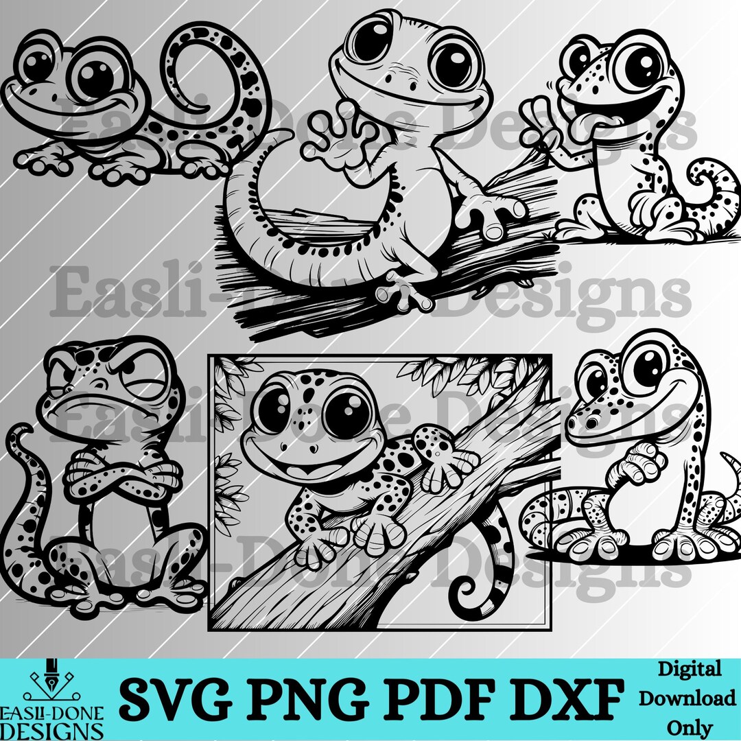 Gecko Lizard SVG PNG Pdf and Dxf Files Instant Download, Cute Gecko ...