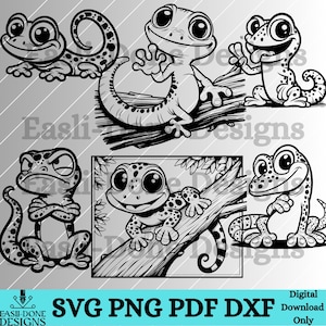 Gecko Lizard SVG PNG Pdf and Dxf Files Instant Download, Cute Gecko ...