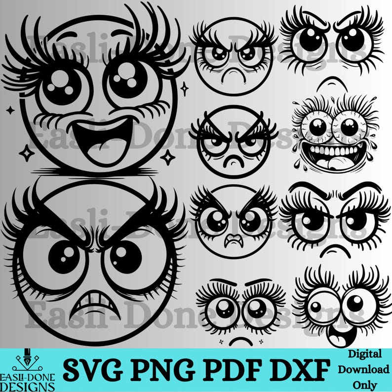 Funny Face Svg Bundle, Cartoon Face Clipart, Crazy Face Svg, Cutter and ...
