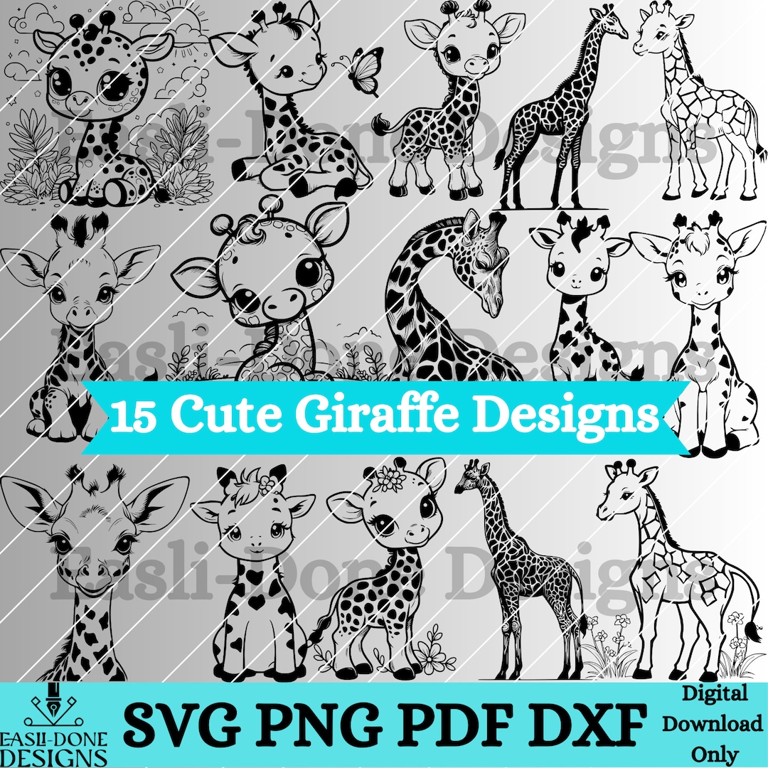 Giraffe Designs Outline Bundle 15 Svg Png Pdf and Dxf Files Instant ...
