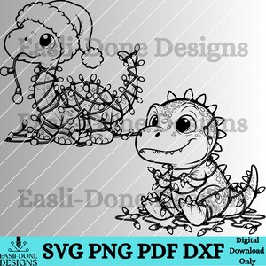 Dinosaur Christmas Bundle SVG PNG Pdf and Dxf Files, Cute Kawaii ...