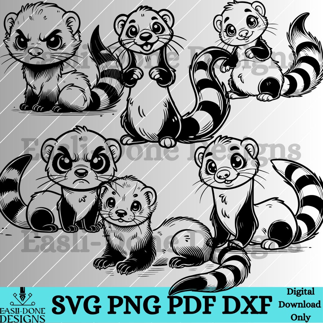 Ferret SVG PNG Pdf and Dxf Files Instant Download, Cute Kawaii Ferret ...