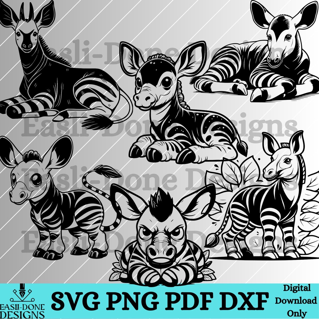 Okapi Outline Bundle SVG PNG Pdf and Dxf Files Instant Download Baby ...