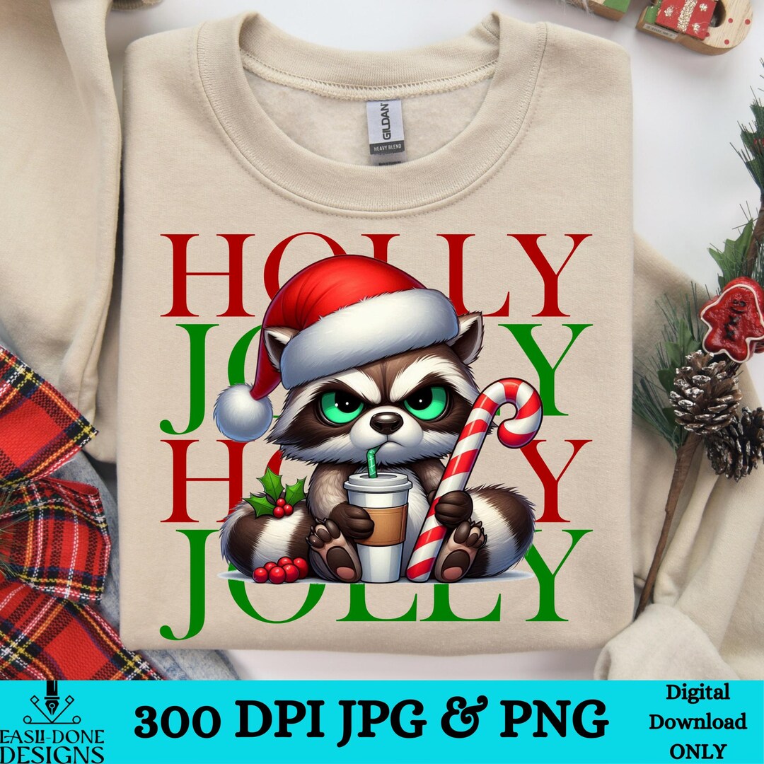 Grumpy Christmas Raccoon PNG: Holiday Latte Design (digital Download ...