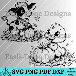 Fun Fall Farm Animals Outline Digital File Bundle SVG PNG Pdf Dxf Files ...